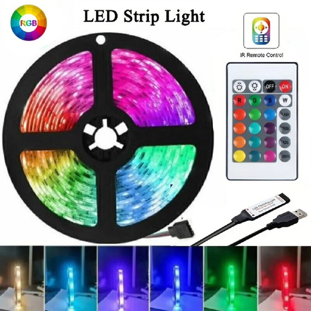 5V-RGB-5050-LED-Light-Strip-USB-Infrared-Remote-Control-Flexible-Lamp ...