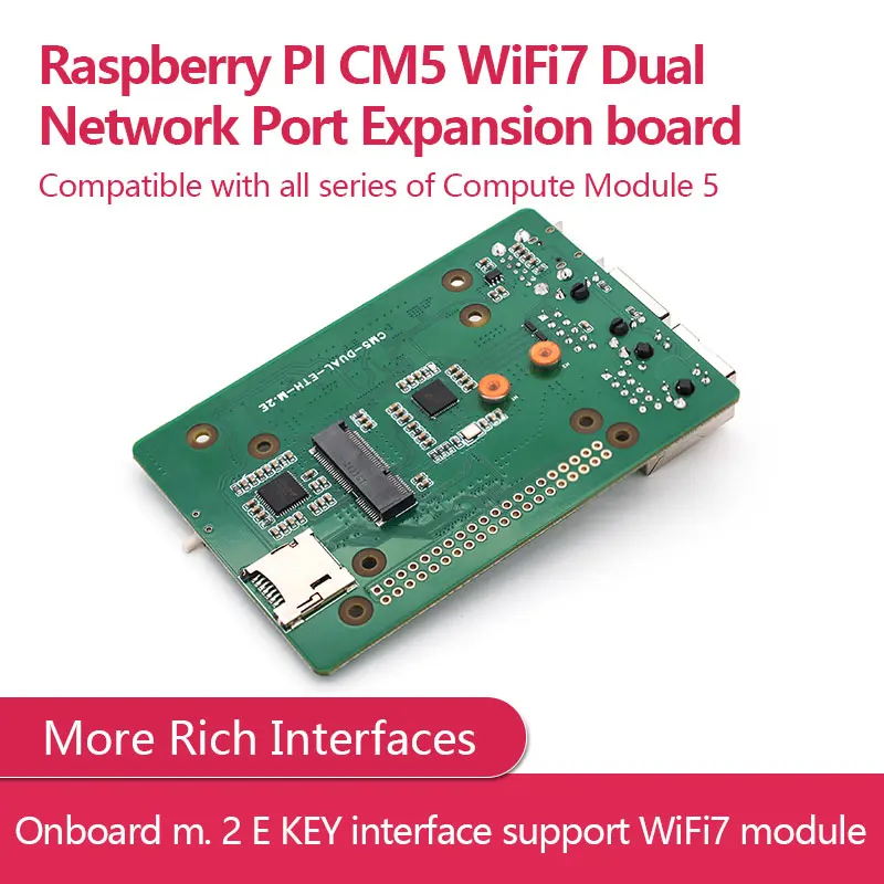 Raspberry Pi CM5 WiFi7 Dual Network Port Expansion Board with M.2E ...