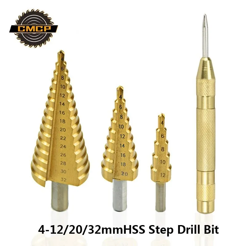 Step-Drill-Bit-Metric-Pagoda-Shape-Hole-Cutter-4-12-20-32mm-HSS-Steel ...