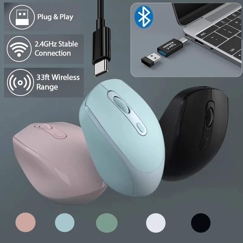 Wireless-Silent-Mouse-Bluetooth-compatible-2-4G-Dual-Mode-Rechargeable ...