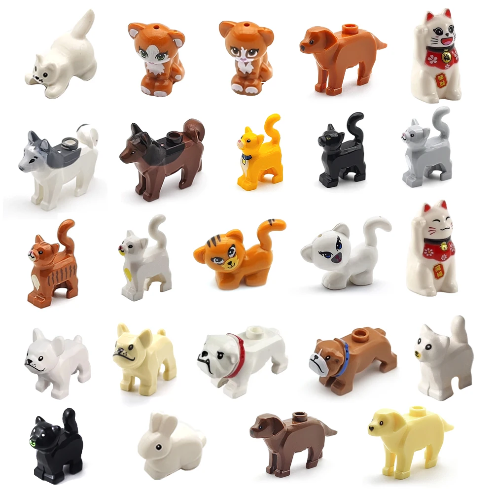 MOC Building Blocks Pets Husky White Kitten Puppy Bulldog Zoo Pet ...