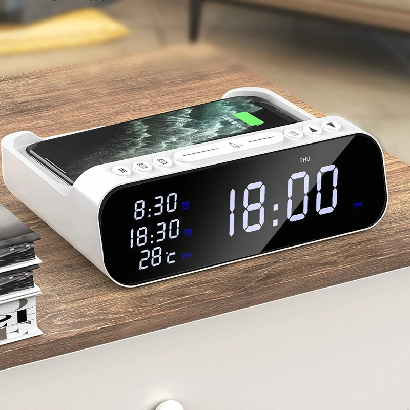 Intelligent Wireless Charger Fast Charge Temperature Alarm Clock LED ...