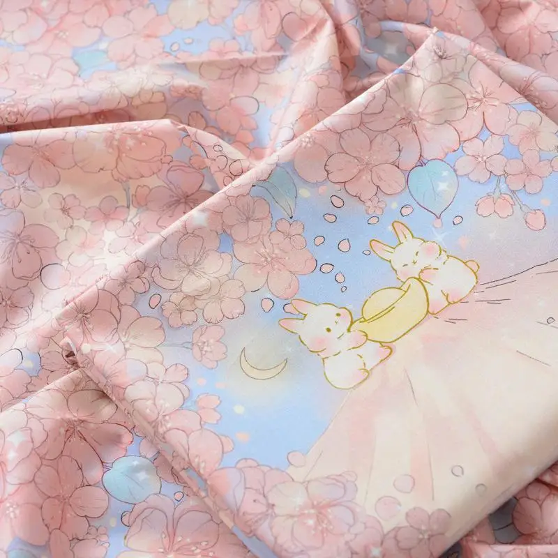 Tela de algodón con estampado de conejo, popelín por metro para ropa de ...