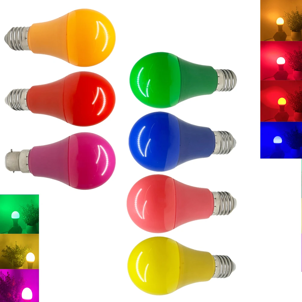 A65 Colorful LED Bulb E27 B22 Base Lamp Red Blue Green Pink Led Light ...