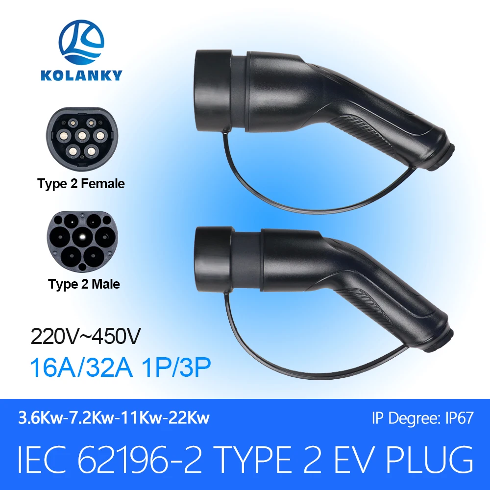 Kolanky-EV-Charger-Plug-Adapter-Type-2-EVSE-Male-Female-IEC-62196 ...