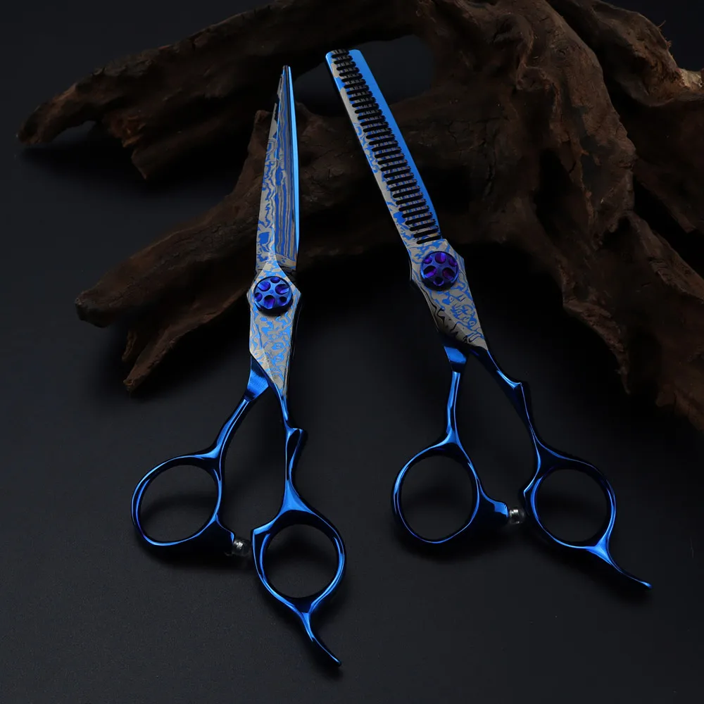 Professional-6-Blue-Damascus-hair-cutting-scissors-Gem-screw-haircut ...
