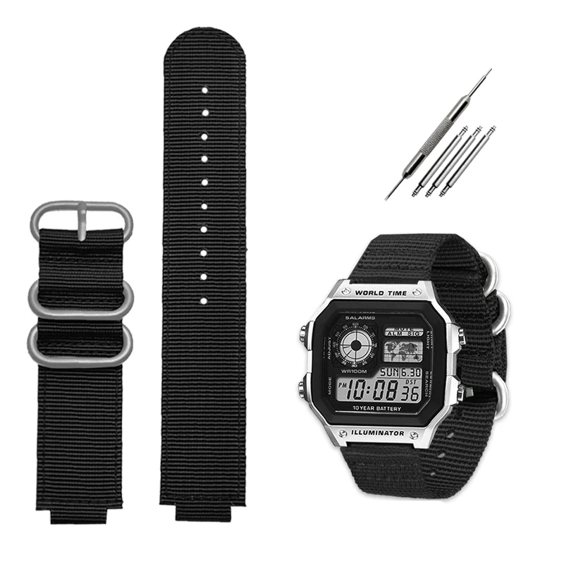 Modified-Nylon-Watch-Band-for-Casio-AE1200WH-1300-1000-1500-AE-1200 ...