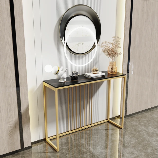 Modern Accent Console Marble Table Gold Metal Frame Storage Display ...