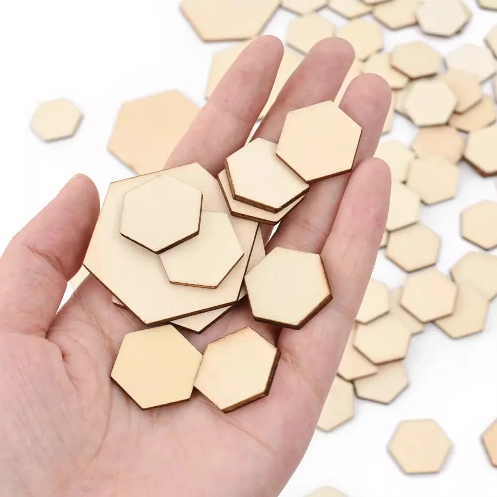 100-50-PCS-Wooden-Chips-Blank-Hexagonal-Wood-Chip-Home-Decor-Children-s ...
