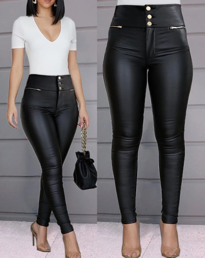 Sexy-Elegant-Pu-Leather-High-Waist-Zipper-Design-Pants-2024-New-Fashion ...