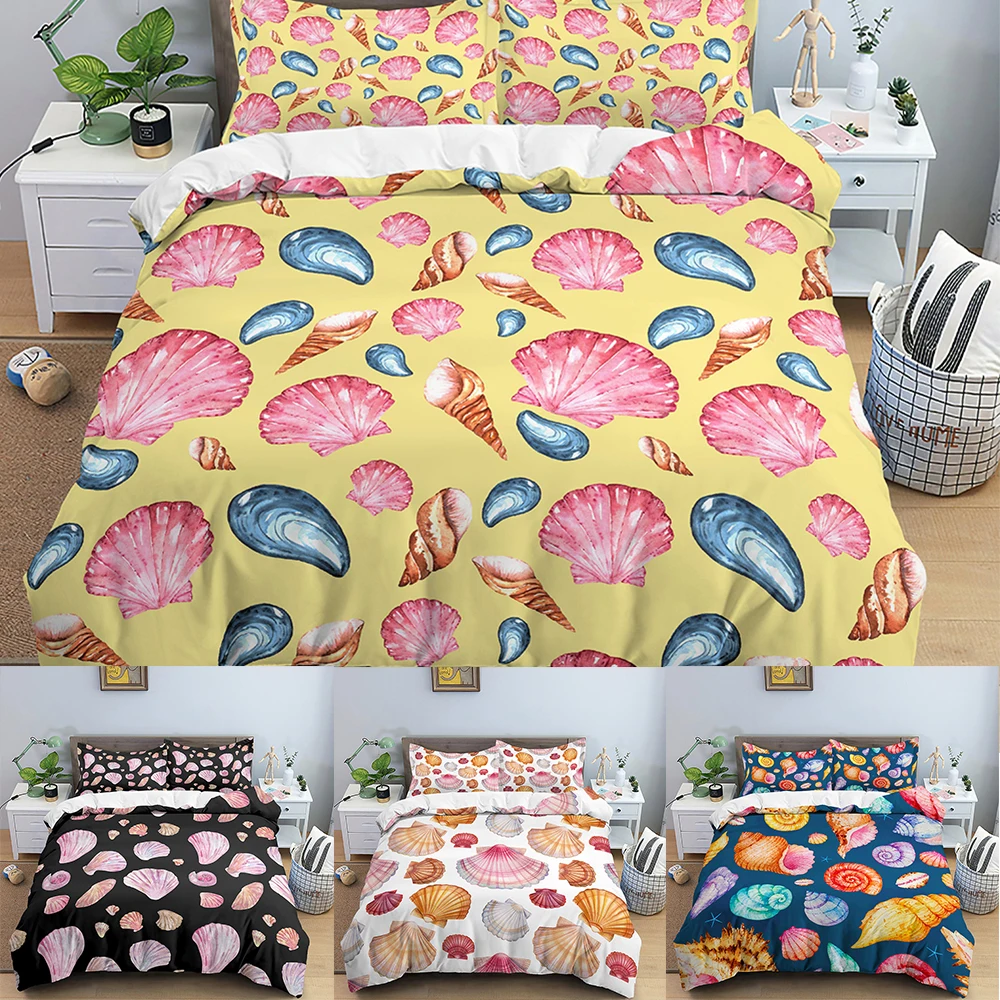Seashells-Print-Duvet-Cover-With-Pillowcase-Polyester-Bedding-Set ...