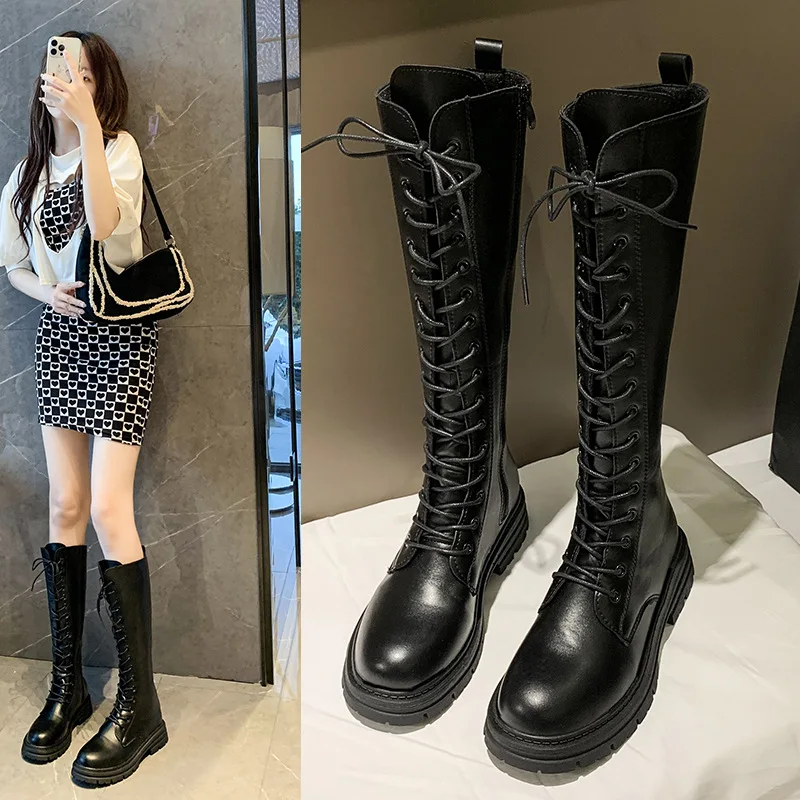 Botas de plataforma alta para mujer, zapatos góticos de cuero negro con ...