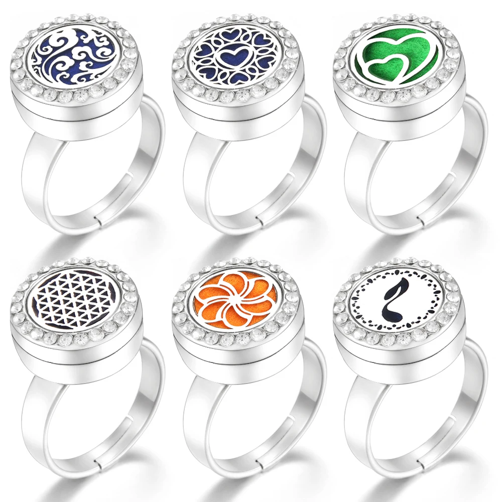 Crystal 12mm Heart-Shaped Aromatherapy Diffuser Ring Stainless Steel ...