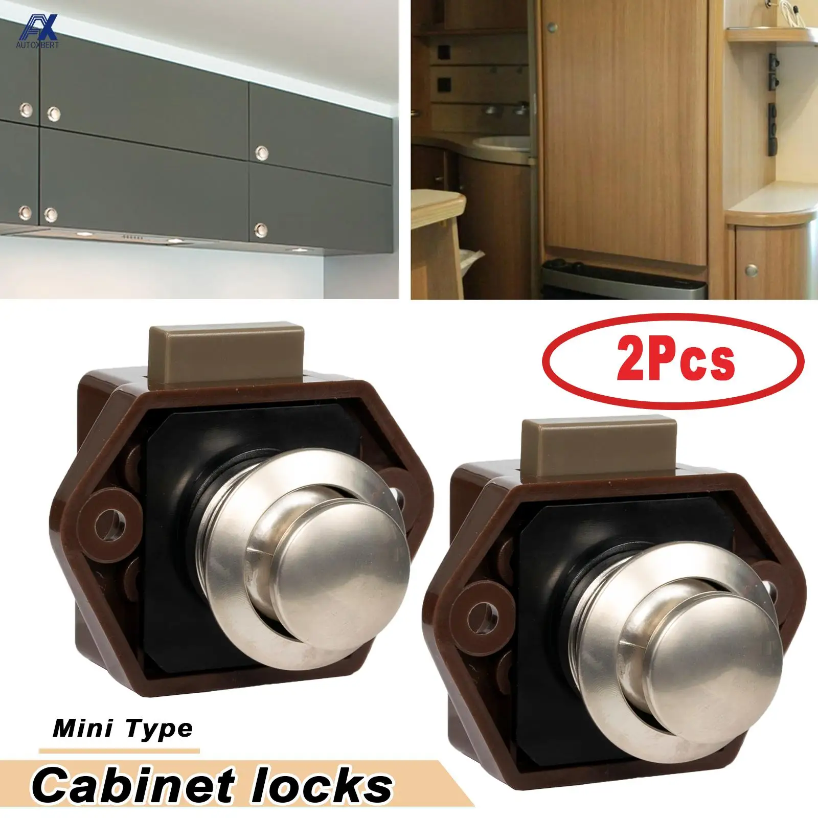 2Pcs-Brown-Push-Button-Drawer-Cupboard-Door-Latch-Knob-Cabinet-Locks ...