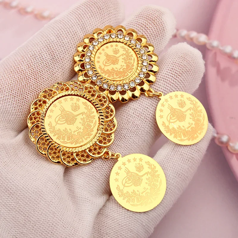 Kurdistan Turkish Jewelry Broohes Gold Plated Dangle Coin Broche ...