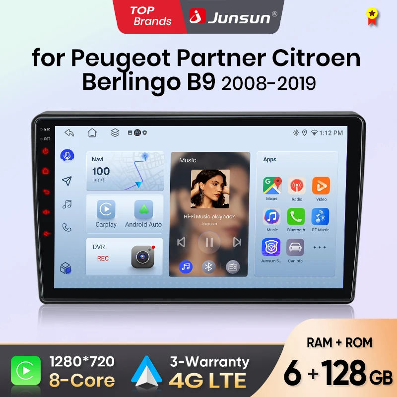 Junsun Android Draadloze CarPlay Auto Radio Voor Citroen Berlingo B9 ...