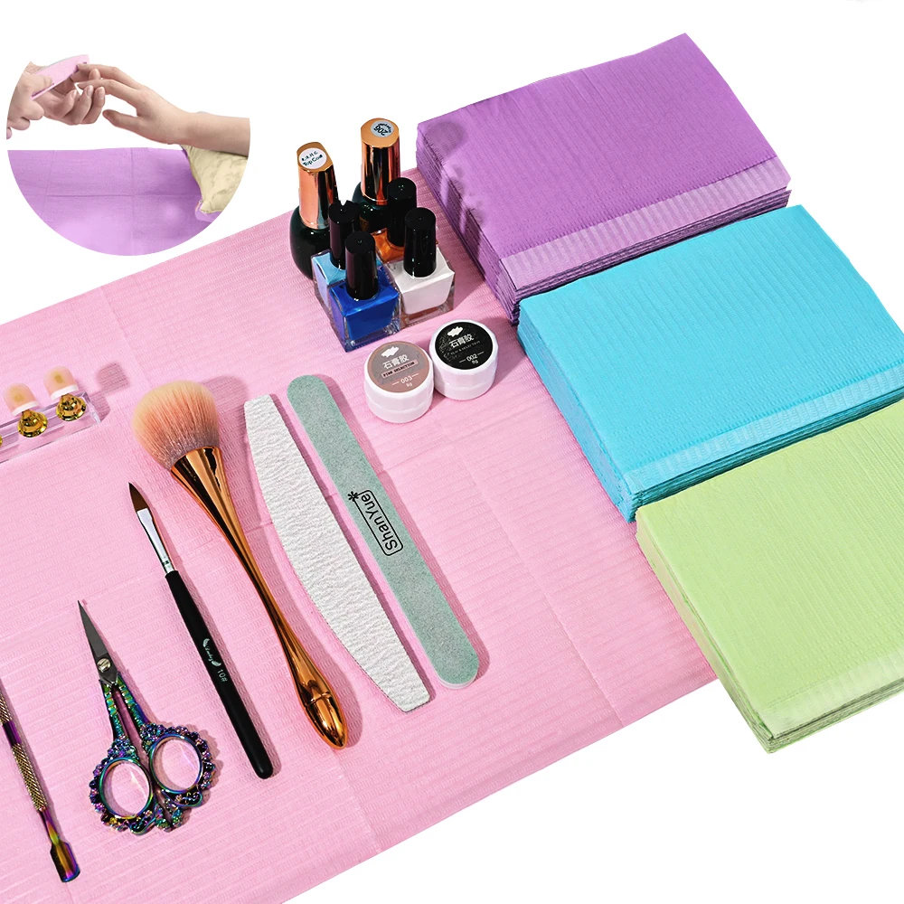 20Pcs/Bag Pink Disposable Nail Art Table Towels Purple/Black 3 Layer ...