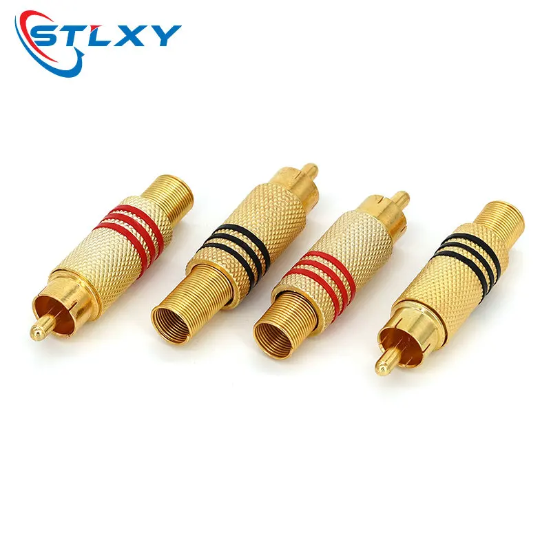 2Pcs Gold Red Black Metal Spring RCA Connector Male Jack Plug AV Plugs ...