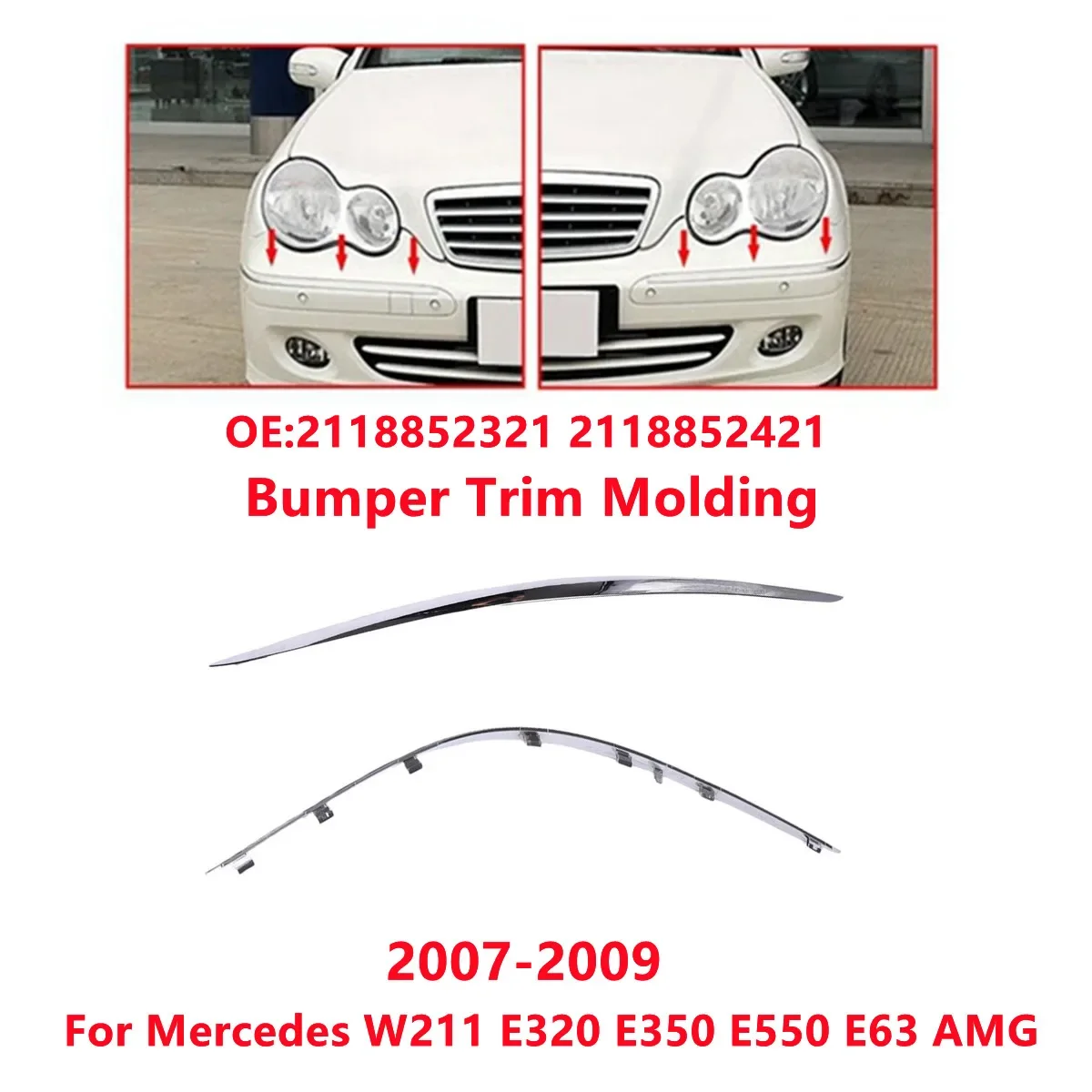 Pair-Car-Front-Bumper-Chrome-Trim-Molding-Replacement-2118852321 ...