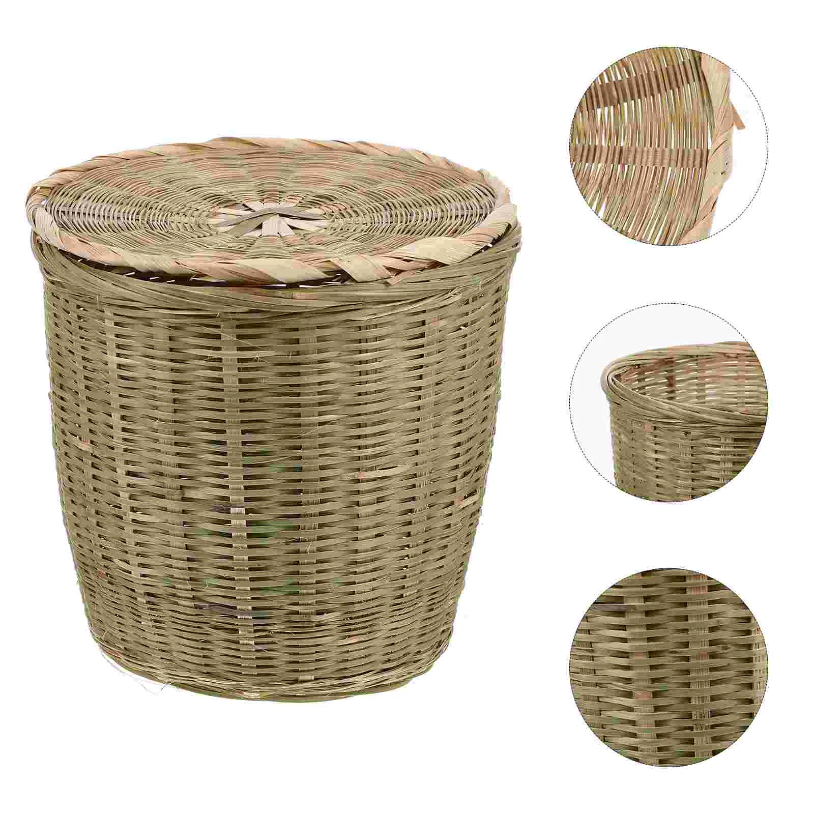 Rattan-Round-Waste-Basket-Lid-Bamboo-Trash-Can-Woven-Wastebasket-Wicker ...