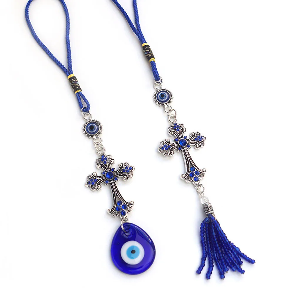 Turkey Blue Eye Crucifix Hand of Fatima Water Drop Evil Eye Tassel ...
