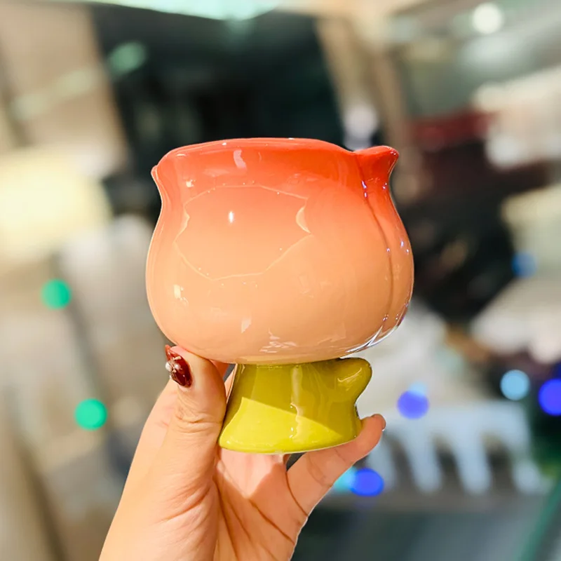 High-appearance-level-tulip-peach-ceramic-water-cup-with-spoon-cute ...