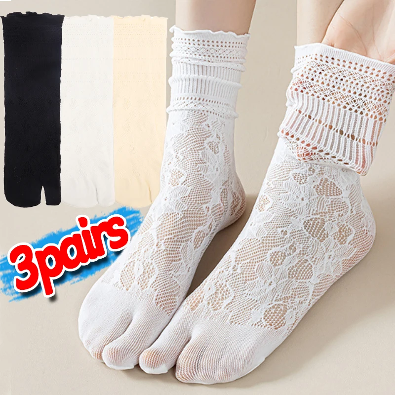 Japanese Sexy Lace Tabi Toe Socks for Women Summer Two Toe Socks Mesh ...