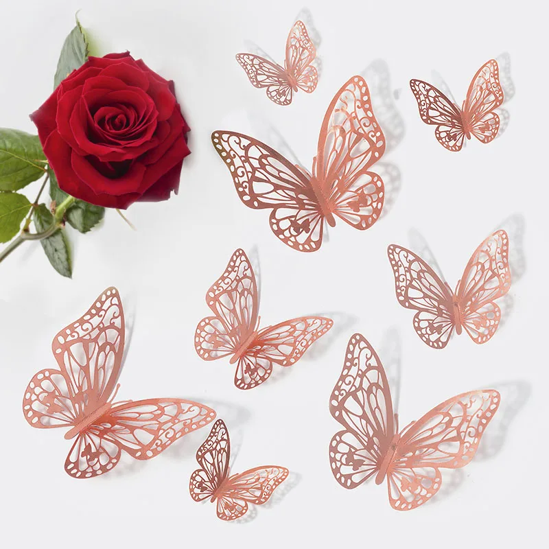 12Pcs-Set-3D-Hollow-Butterfly-Wall-Sticker-Gold-Silver-Rose-Butterflies ...