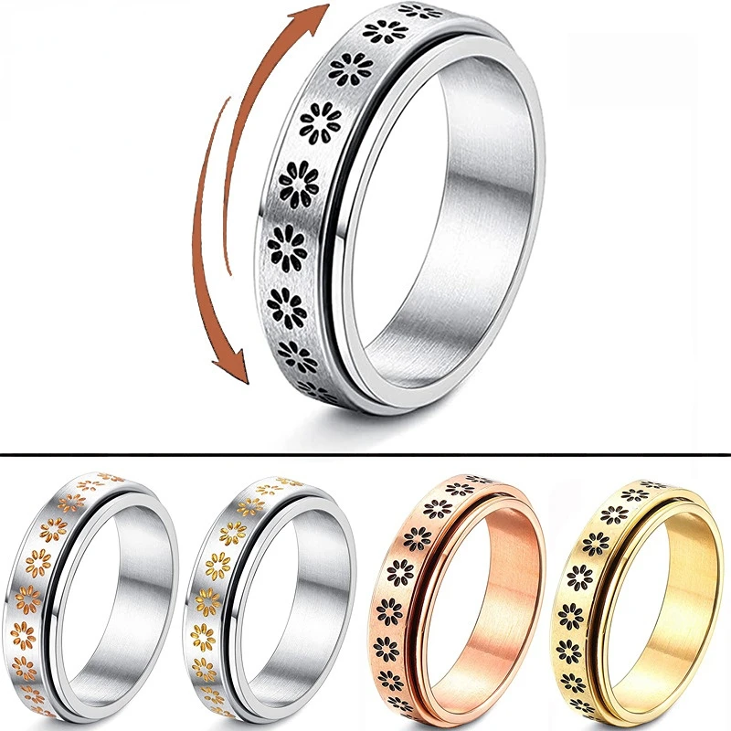 Stainless-Steel-Anxiety-Ring-For-Women-Men-Daisy-Figet-Spinner-Rings ...