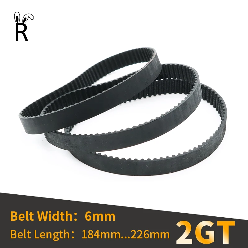 2GT Rubber Closed Loop Timing Belt Width 6mm Length 184 186 190 196 202 ...
