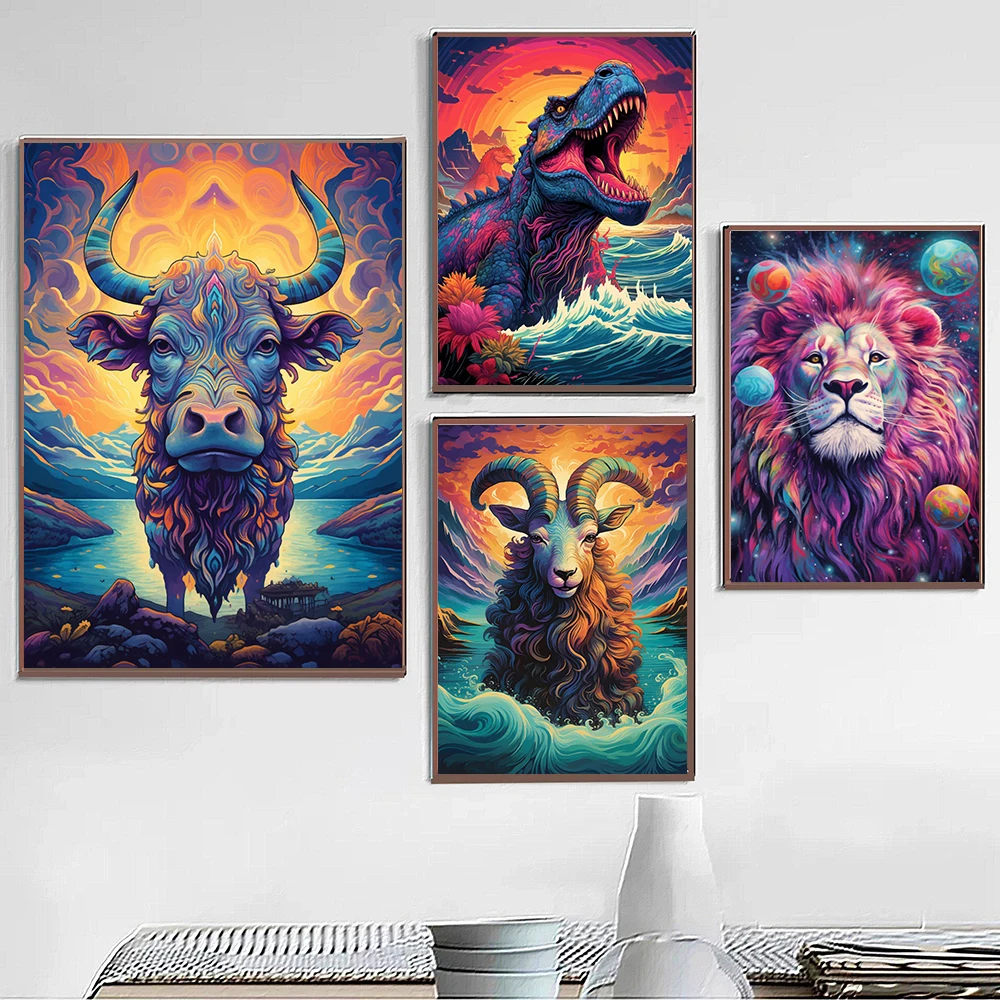 Magical-Animals-Posters-and-Prints-Lion-Goat-Dog-Fox-elephant-Dinosaur ...