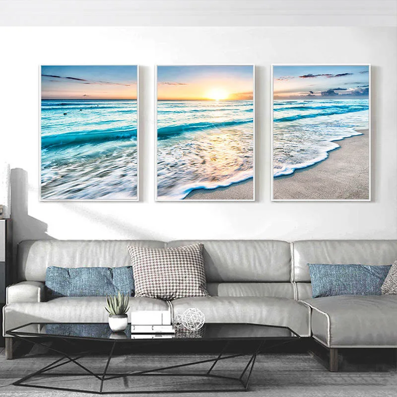 Blue-Sea-Landscape-Picture-Waves-Canvas-Print-Beach-Wall-Art-Sunrise ...