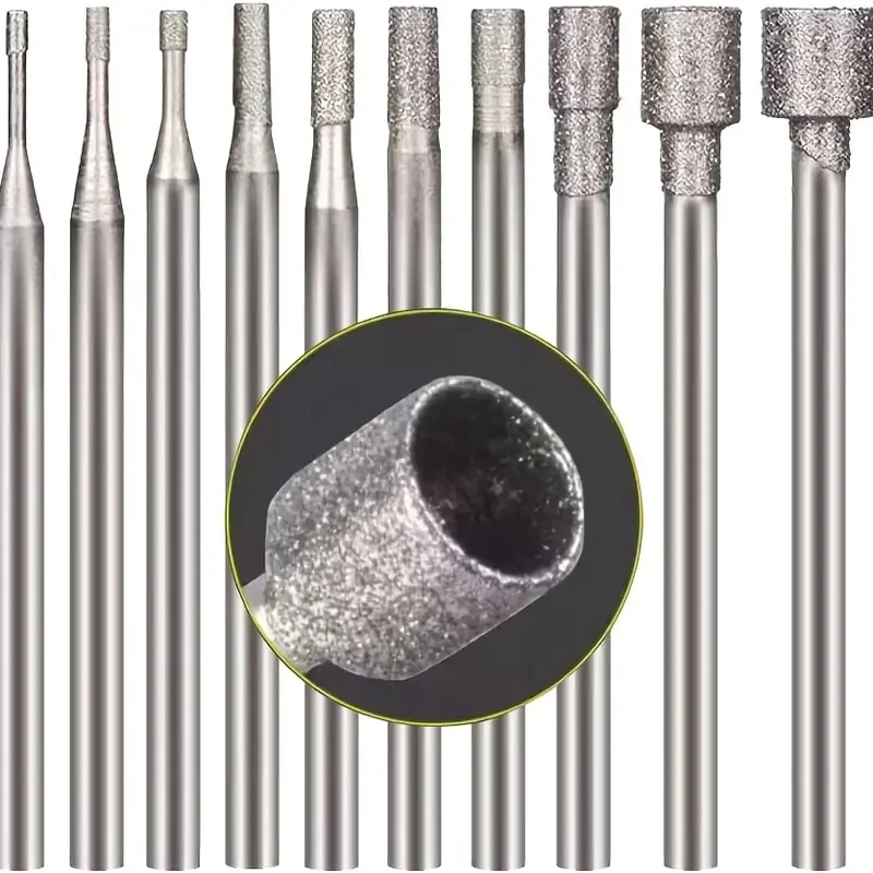 10 Pcs Hollow Cup Shape Diamond Burr Set, 3/32 Inch Shank Stone Carving ...