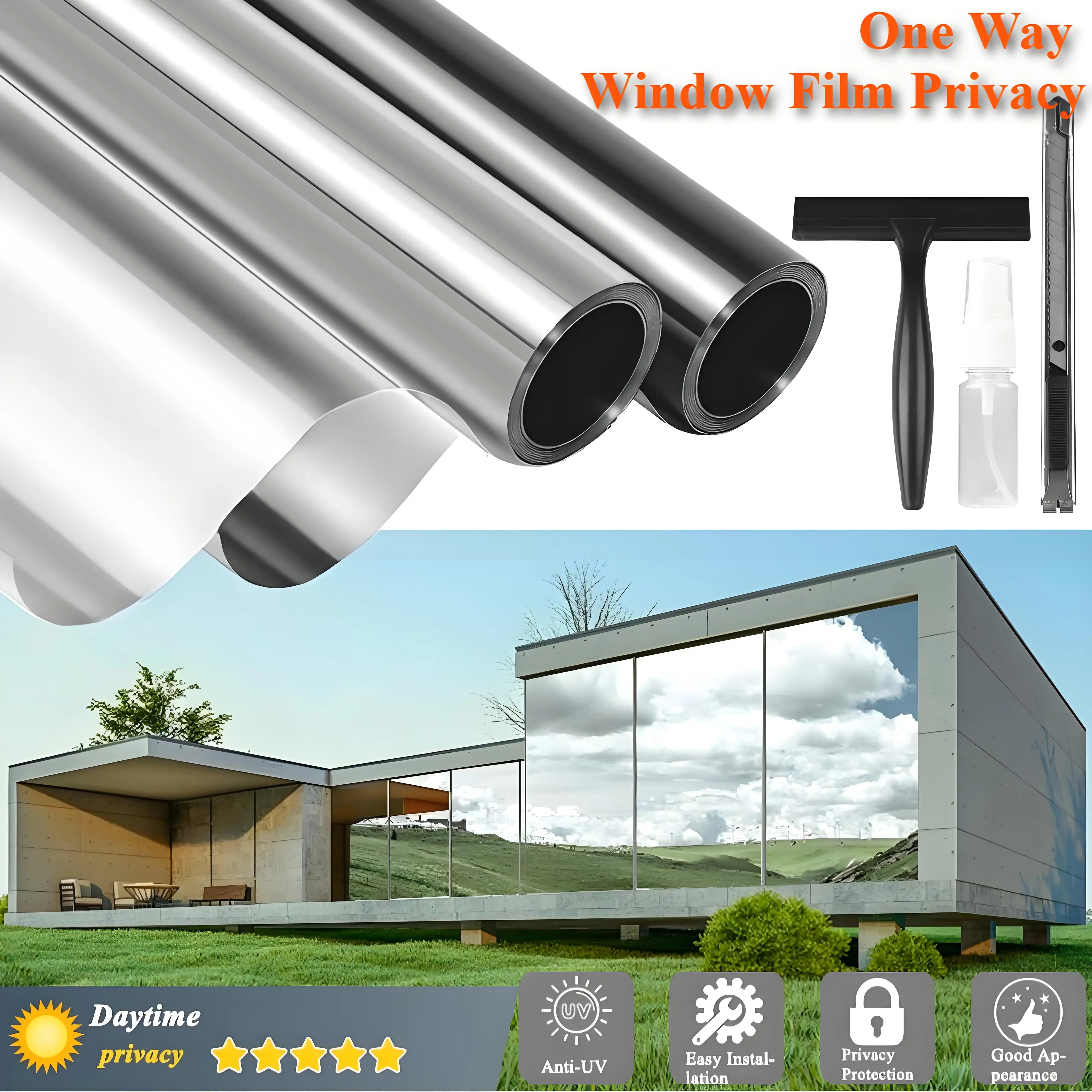 Window Film One Way Mirror Film Daytime Privacy Static Non-Adhesive ...