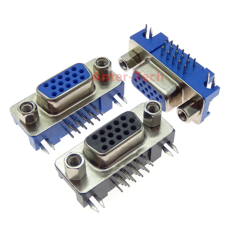 5PCS DB15 DR15 FEMALE PCB Mount CONNECTOR RIGHT ANGLE D-Sub 3Rows Blue Parallel Port CONNECTORS ...