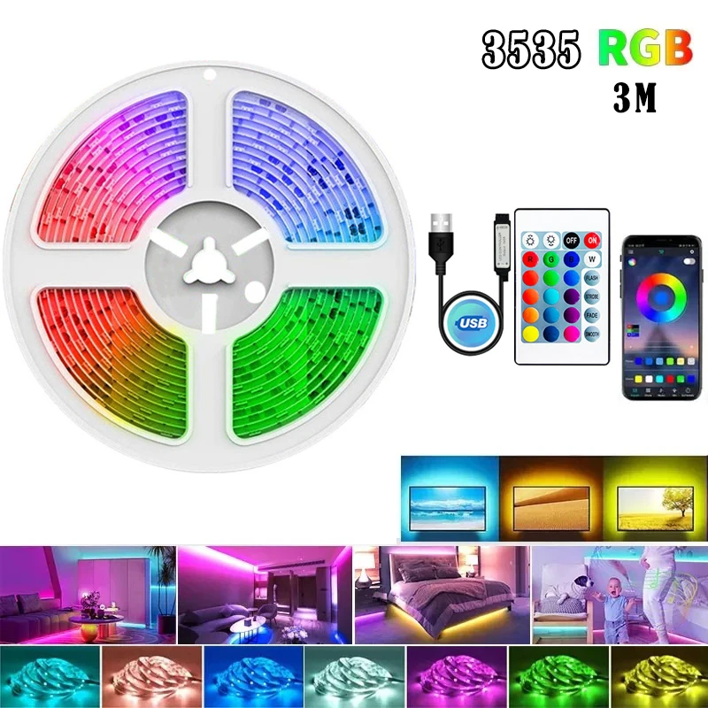 3M-USB-3535-LED-Strip-Light-5V-RGB-Remote-Control-Lights-Flexible-Lamp ...