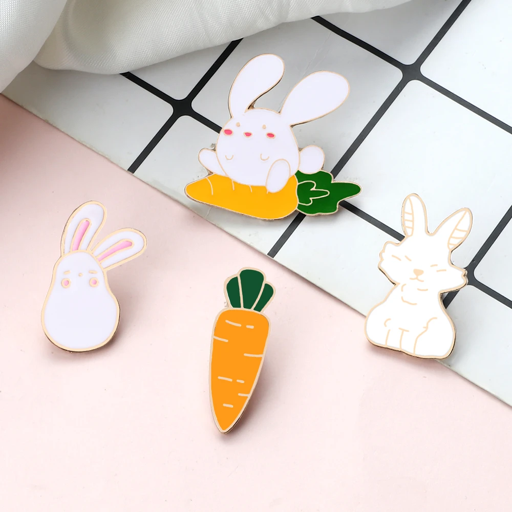 Cute Rabbit Carrot Enamel Pins Cartoon Animal Fashion Brooch Pin Women ...