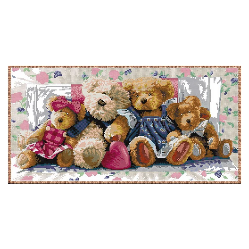 Amishop-Gold Collection Counted Cross Stitch Kit, A Row of Love, Teddy ...