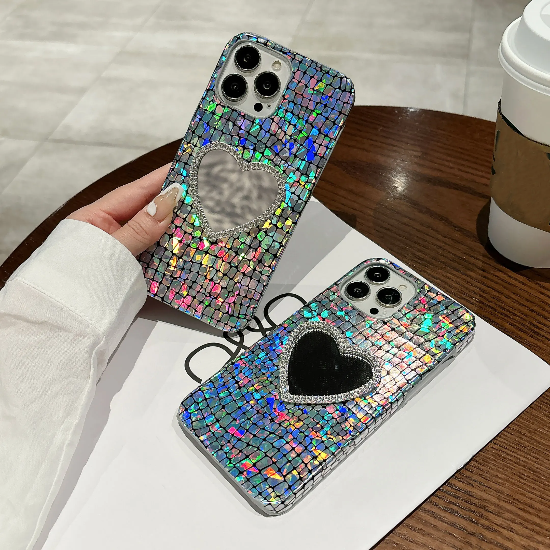 Cute-Heart-Love-Mirror-Rainbow-Laser-Phone-Case-For-iPhone-11-12-14-15 ...