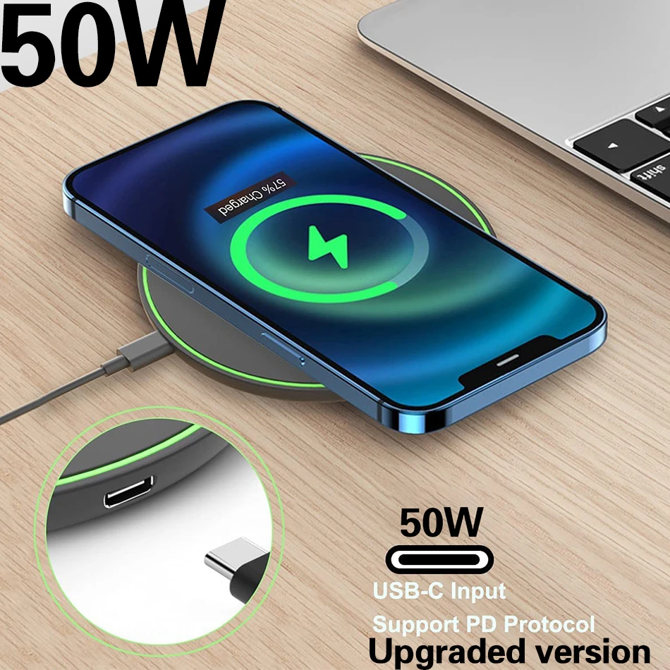 50w Wireless Charger For Iphone 13 12 11 Xs Max X Xr 8 Plus Qi Fast Charging Pad For Ulefone ...