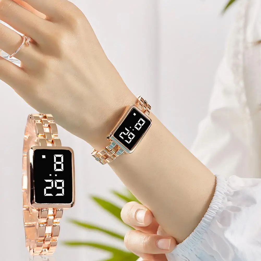 Women-Watch-Square-Dial-Digital-Display-Touch-Folding-Buckle-Precise ...
