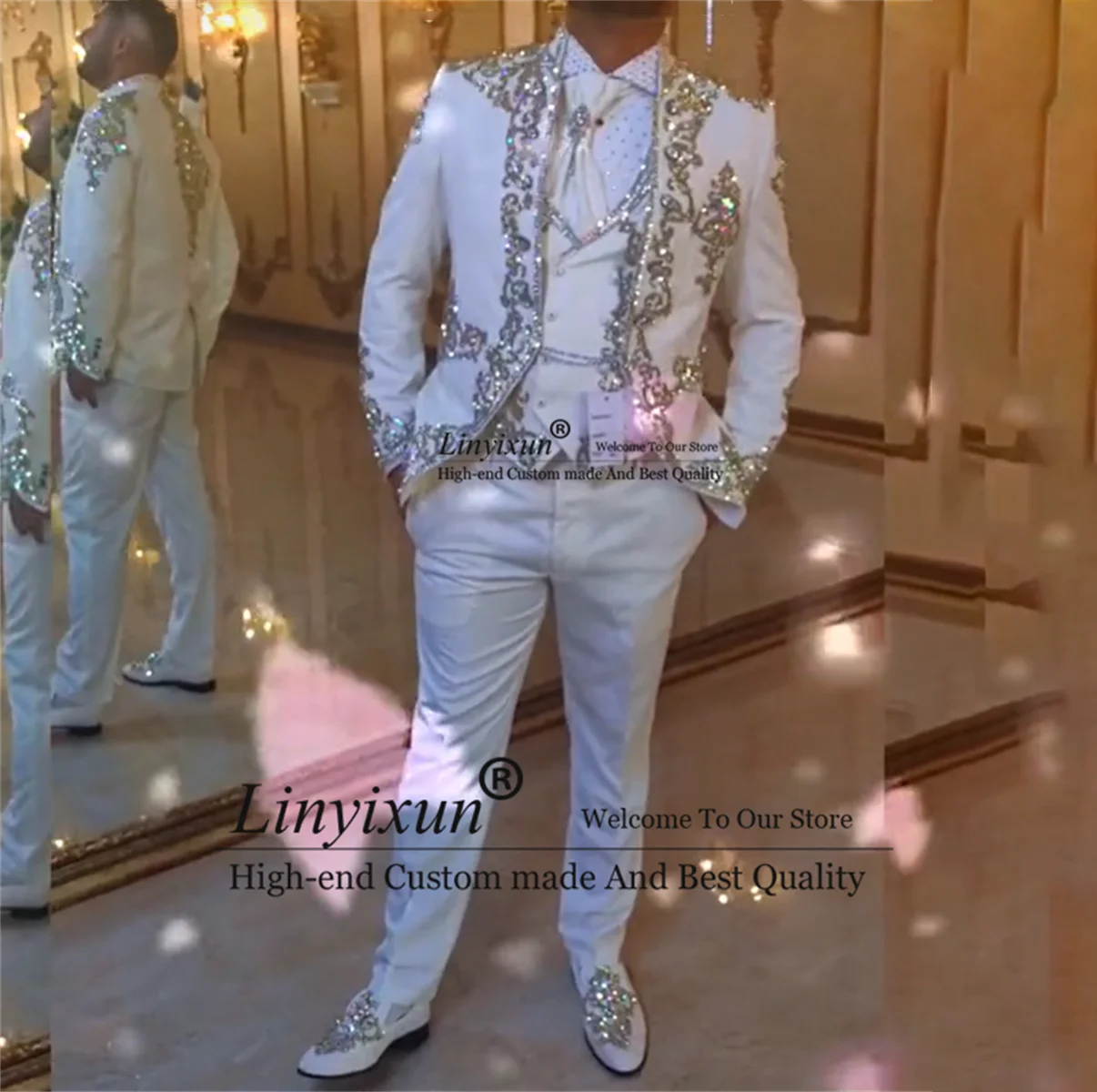 Shiny-Metal-Embellished-Men-Suits-Groom-Tuxedos-2-Pieces-Set-Wedding ...