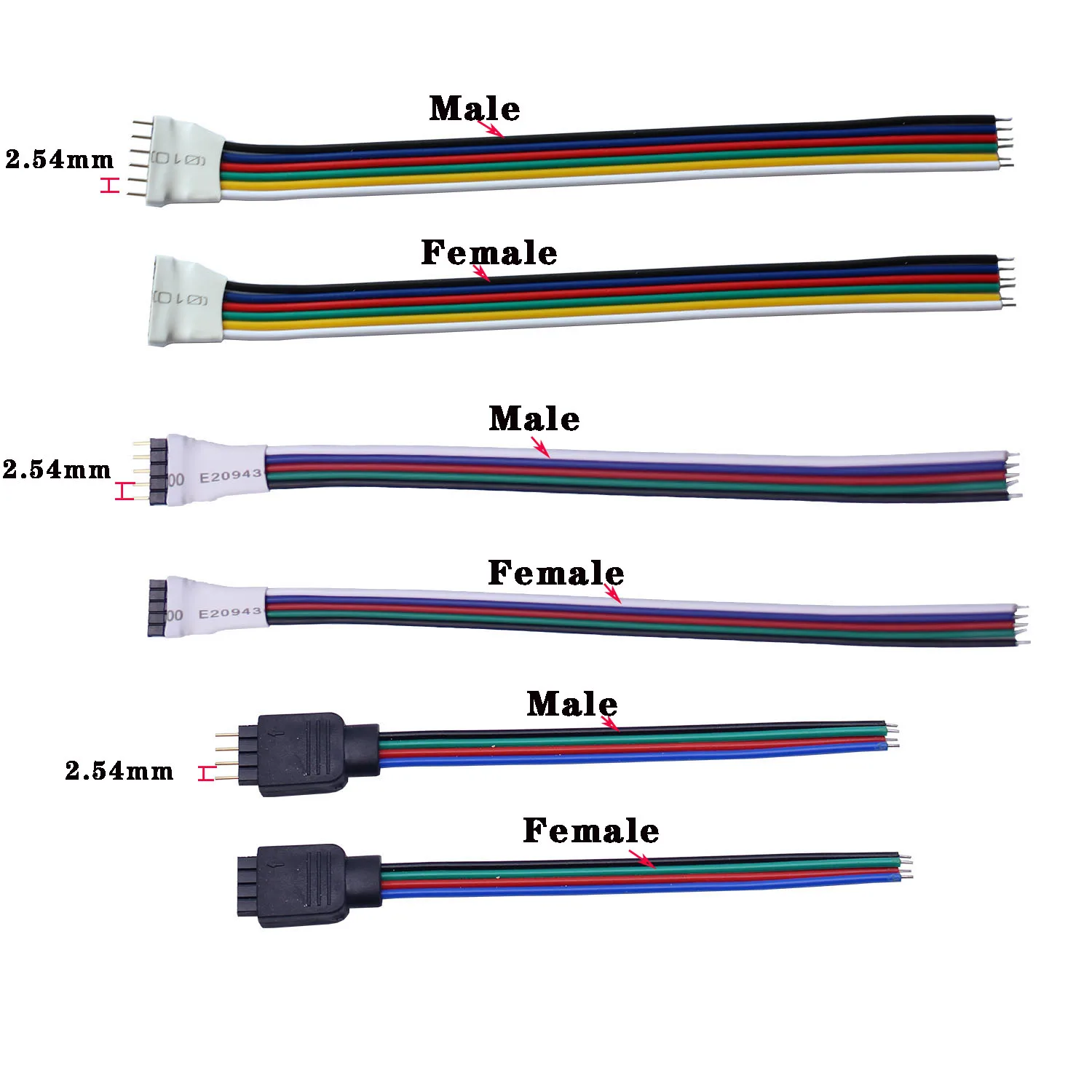 5pcs-4pin-5pin-6pin-2-54mm-LED-Strip-Connector-male-Female-Connector ...