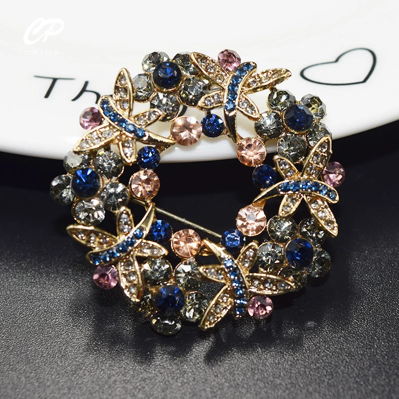 High-end Exquisite Temperament Wreath Color Rhinestone Brooch Hollow ...