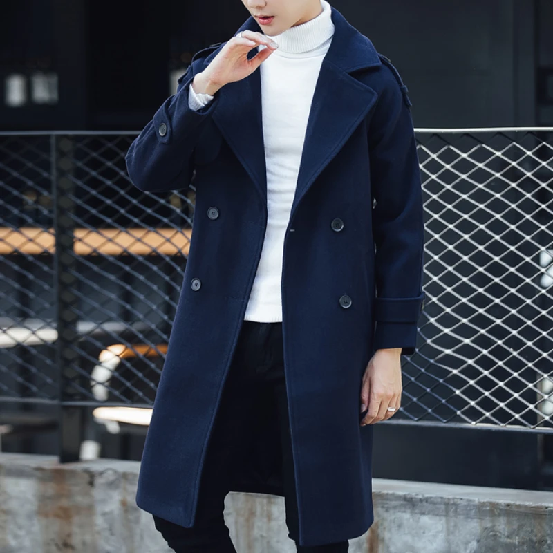 Autumn-winter-Men-s-New-Trench-Coat-Trend-Wool-Solid-Color-Suit-Collar ...