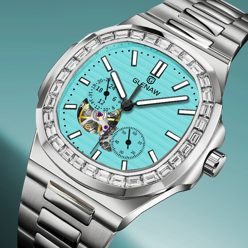 GLENAW Dual Seconds Dual Hour Hand Mechanical Watch Original Stainless ...