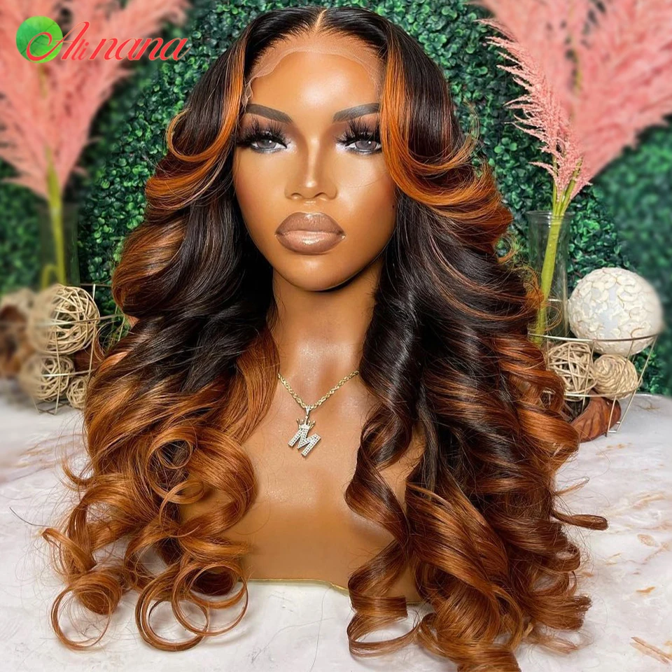 Ombre-Ginger-Brown-Colored-13x6-HD-Transparent-Lace-Frontal-Wig-Wave ...
