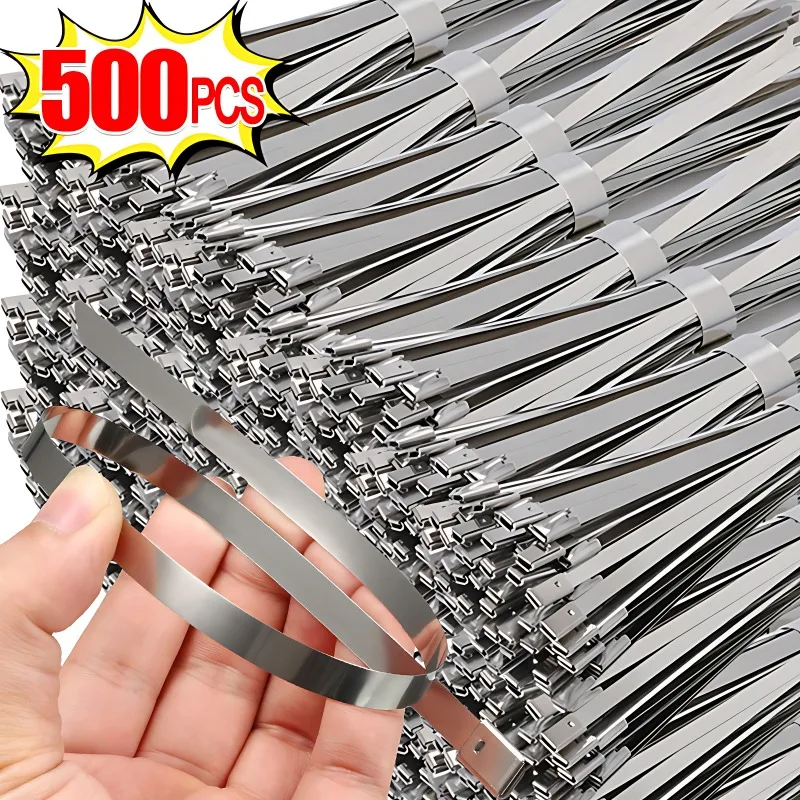 20-500Pcs-Stainless-Steel-Cable-Ties-Metal-Zip-Ties-Strap-for-Exhaust ...
