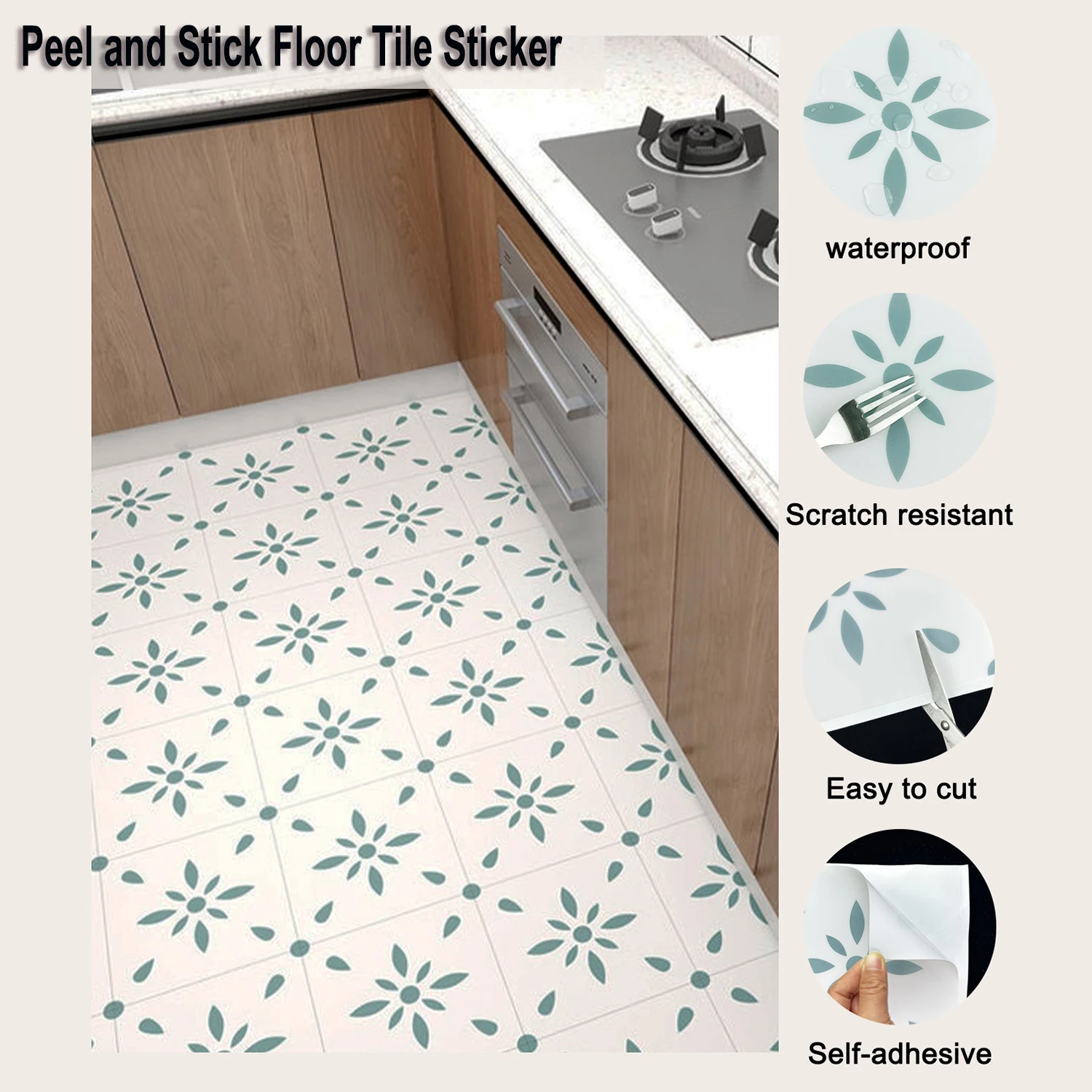 Kitchen&Bathroom Floor Tiles 20x20 cm Peel and Stick Waterproof Wall ...