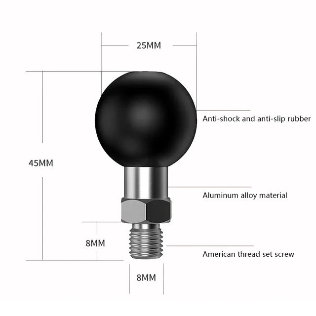 1 inch Ball Head Adapter to M6 M8 M10 Screw for GoPro Mount Motorcycle ...